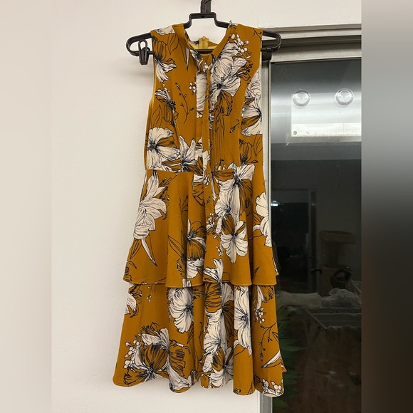 Vintage | Dresses | Ori Designs Gold Yellow Tie Neck Floral Peplum ...